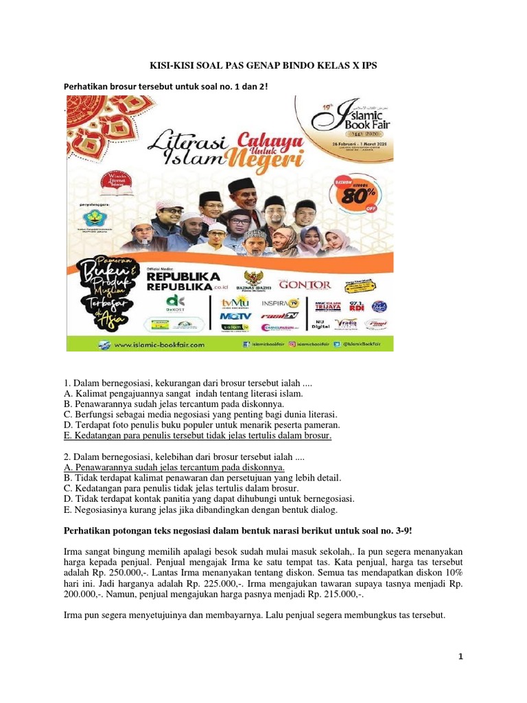 Kisi-Kisi Soal Pas Genap Bindo X 2021-2022 | PDF