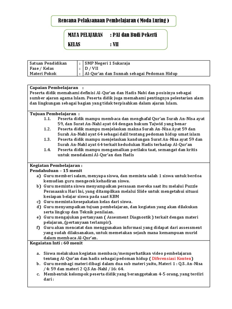RPP Berdiferensiasi Dengan Kse | PDF