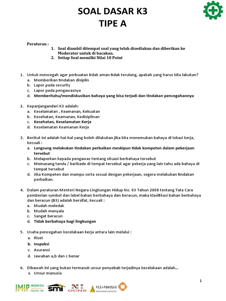 Soal Dasar K3 (20 Soal) | PDF