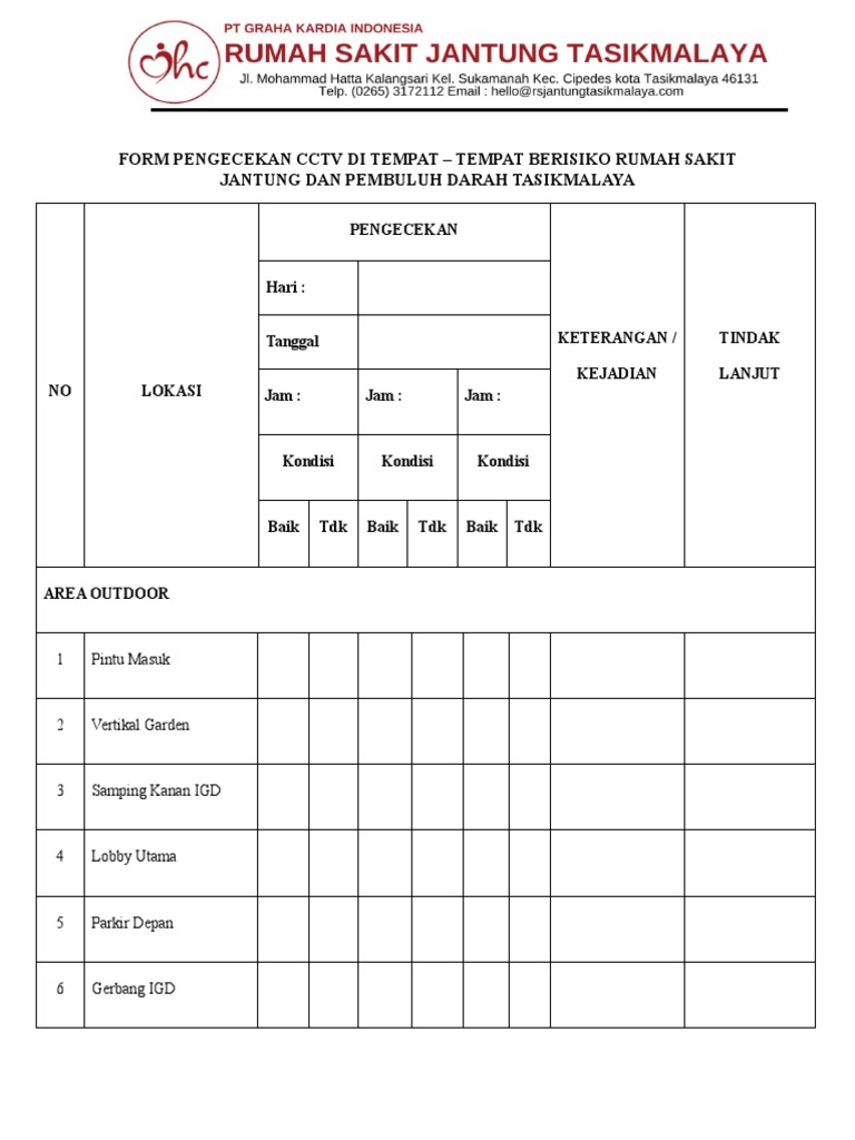 Form Pengecekan CCTV Rumah Sakit | PDF