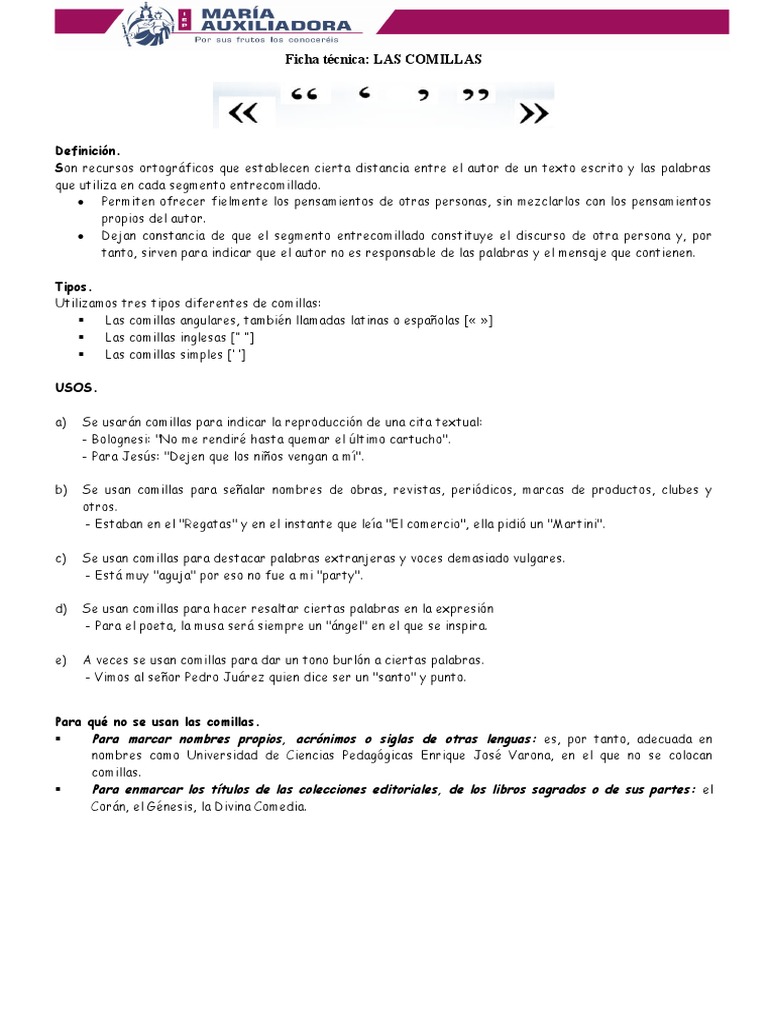 Ficha - Las Comillas | PDF