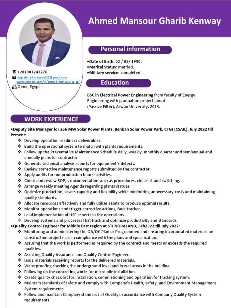 Ahmed Mansour CV PDF | Download Free PDF | Photovoltaics | Solar Panel