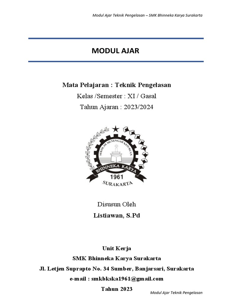Modul Ajar Teknik Pengelasan TP 1 | PDF