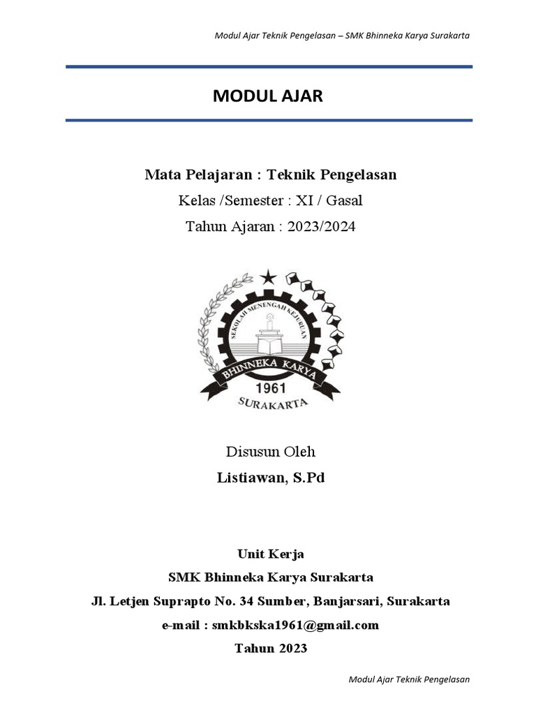 Modul Ajar Teknik Pengelasan TP 2 | PDF