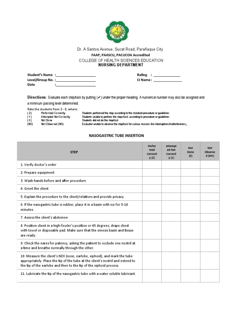 NGT Insertion Checklist | PDF