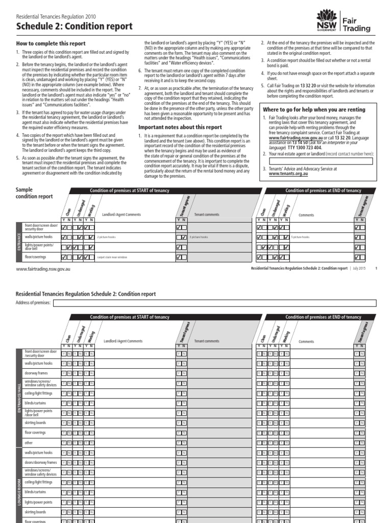NSW Residential Condition Report Guide | PDF | Landlord | Leasehold Estate