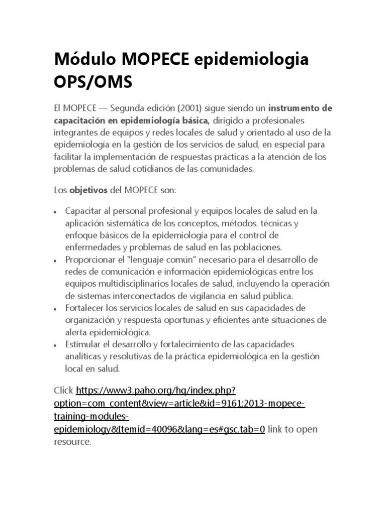 Módulo MOPECE Epidemiologia OPS | PDF