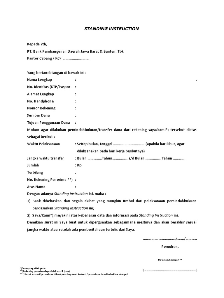 Format Si Standing Instruction | PDF