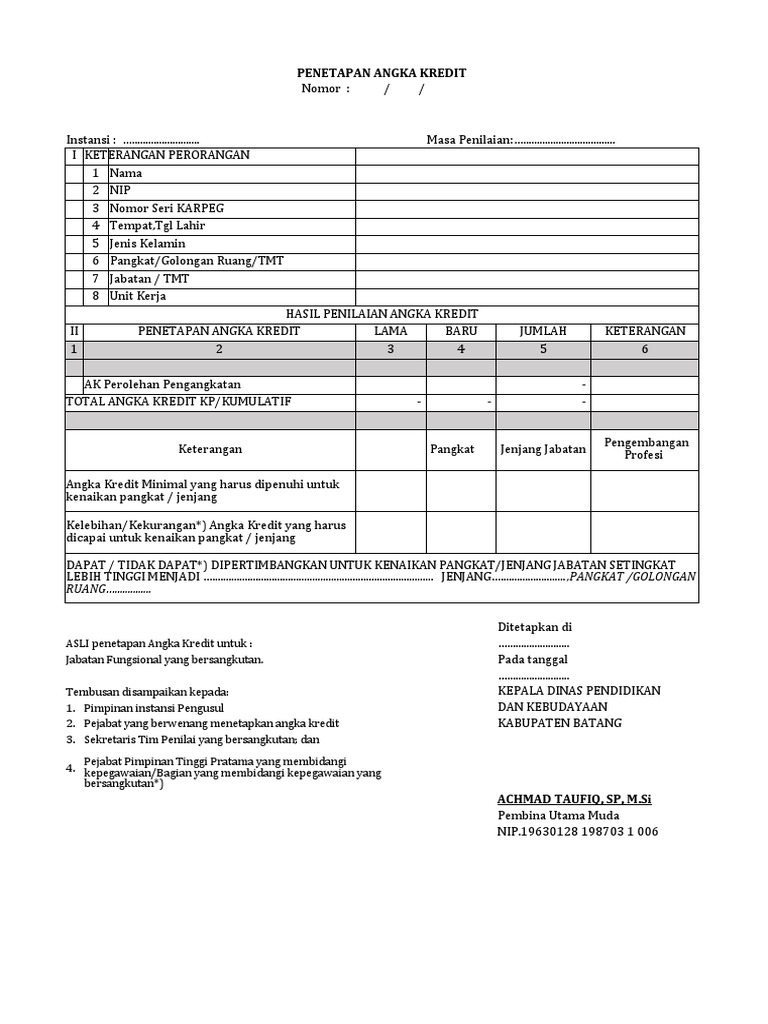 Format Penetapan Angka Kredit | PDF