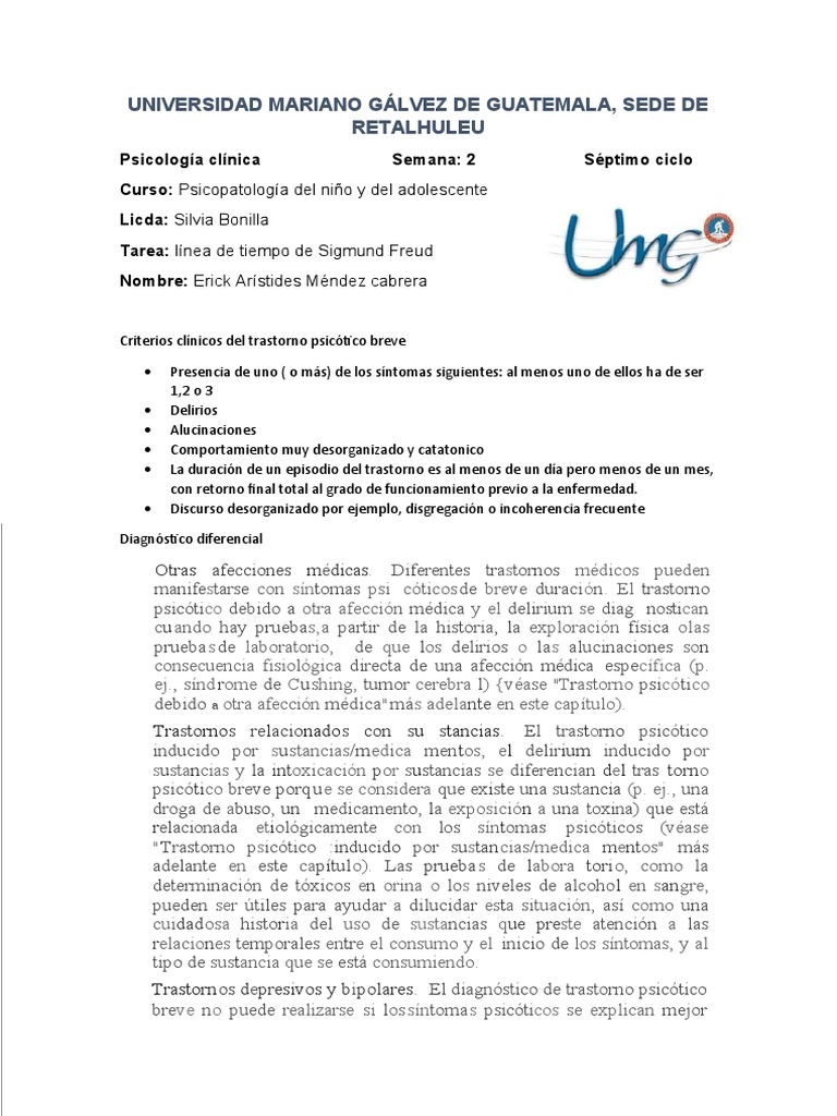 Tarea Sem 2 Trastornos Breve y Trastorno Delirante | Descargar gratis PDF | Psicosis | Engaño