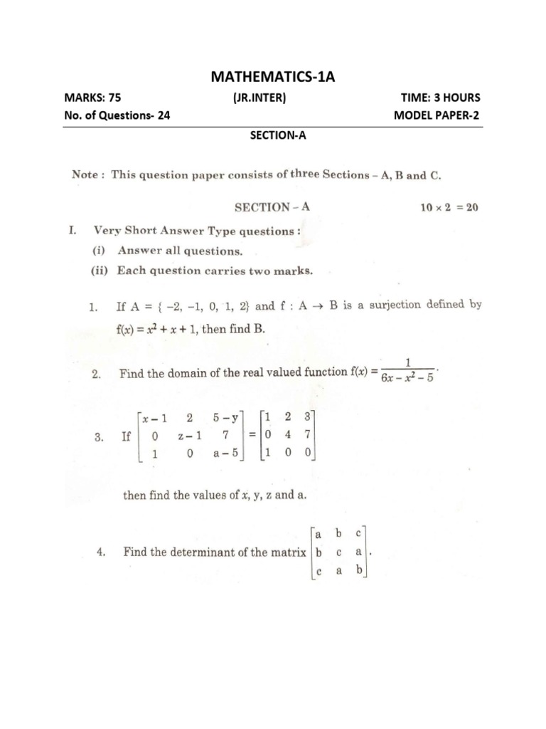 Maths 1A Model Paper 2025 AP | PDF | Technology & Engineering