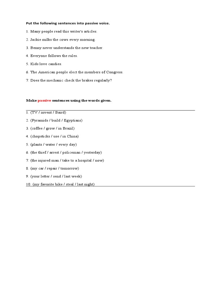 Put The Following Sentences Into Passive Voice | PDF | Language ...