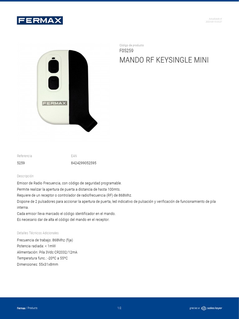 f05259 Mando RF Keysingle Mini | PDF | Frecuencia de radio | Ciencias ...