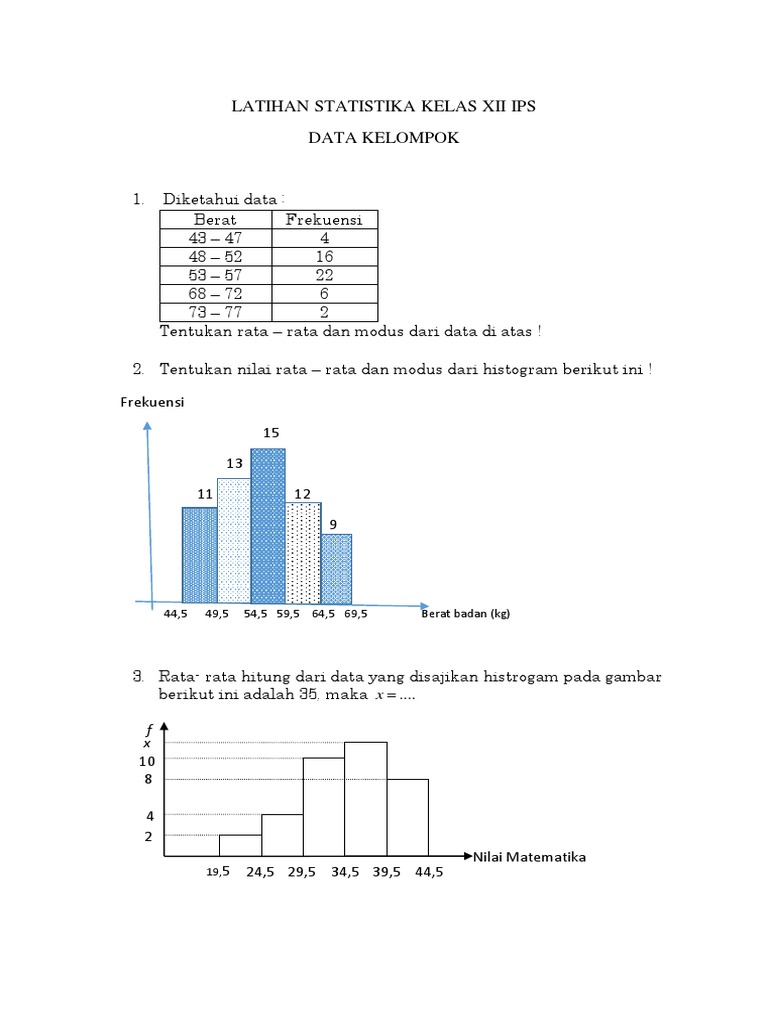 Latihan Statistika XII IPS Data Kelompok | PDF