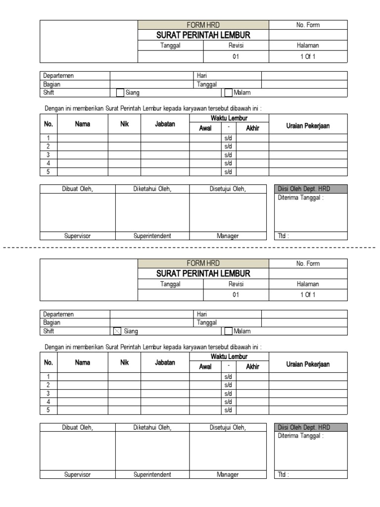 FM-HRD-008 Surat Perintah Lembur | PDF