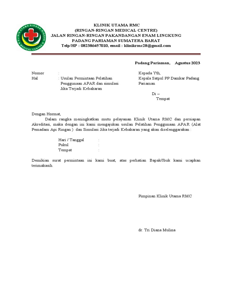 Surat Izin Ke Damkar | PDF