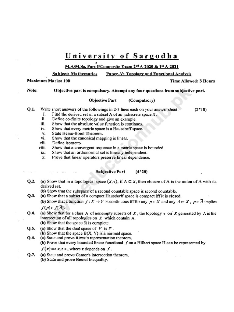 Topology Past Papers | PDF