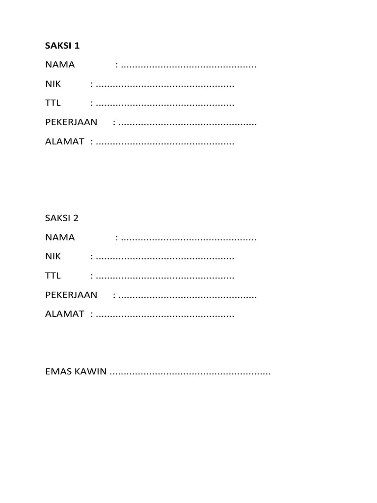Form Saksi Dan Mas Kawin | PDF