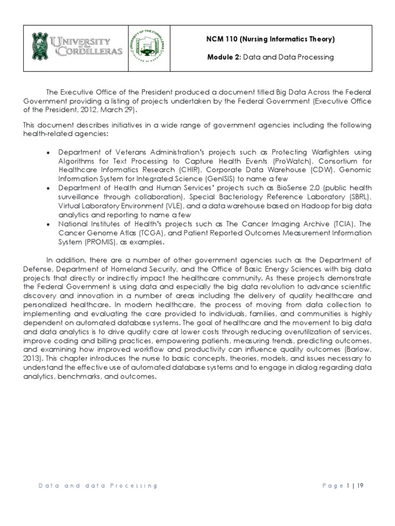 NCM 110 Module 2 Data and Data Processing | PDF