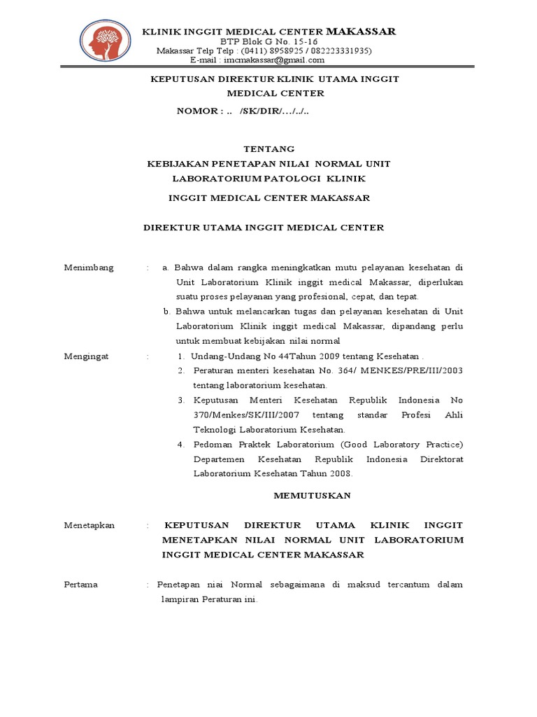 Kebijakan Nilai Normal Laboratorium Inggit | PDF | Teknologi & Rekayasa