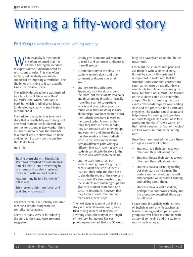 Creative Writing Activity - A Fifty-Word Story | PDF | Learning | Cognition