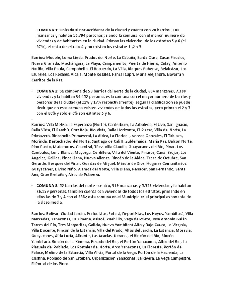 Composición y Estratos de Comunas en Popayán | PDF