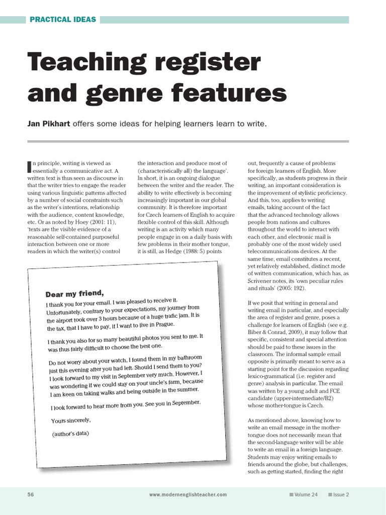 Teaching Register and Genre Features | PDF | Second Language | Learning