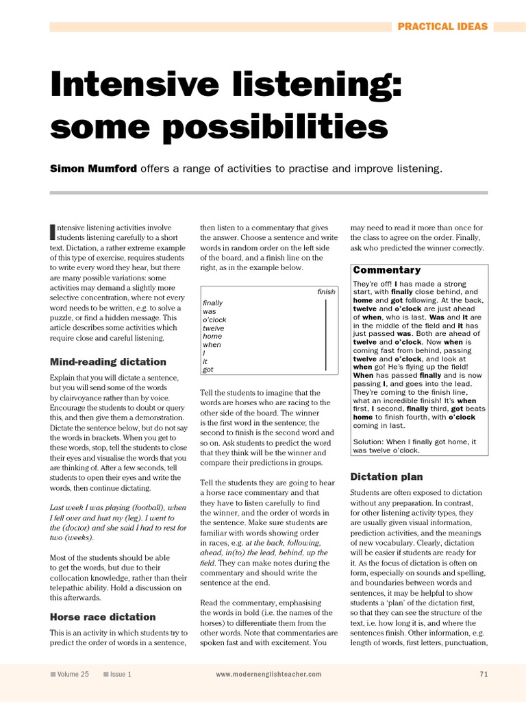 Intensive Listening - Activities To Practise and Improve Listening | PDF