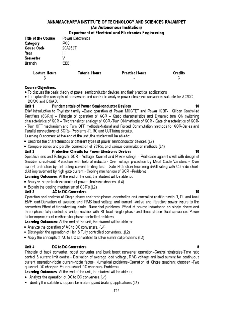 R20-EEE-Final Syllabus-Min-90-91 | PDF | Power Electronics | Rectifier