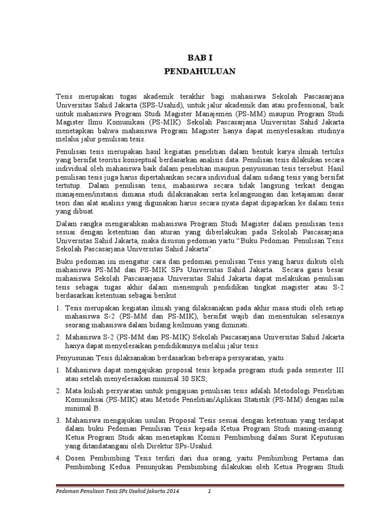 Pedoman Penulisan Tesis Magister Usahid | PDF