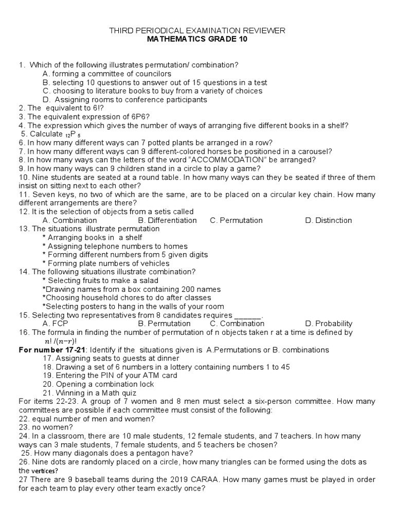 3rd PT Math 10 Reviewer | PDF | Odds | Mathematics