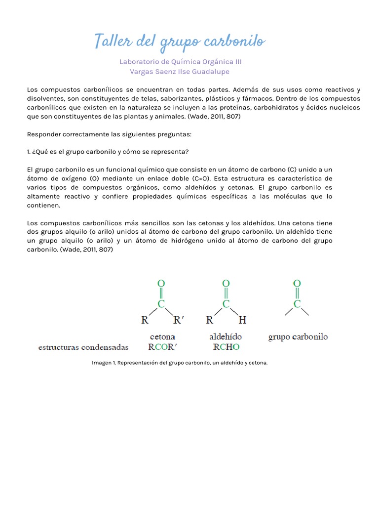 Taller Del Grupo Carbonilo | PDF | Compuestos orgánicos | Cetona