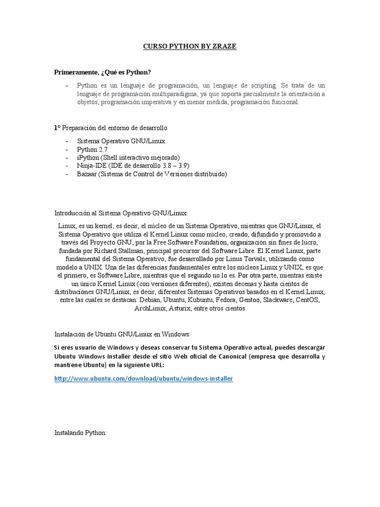 Curso de Python Por Tu Padre Zraze | PDF | Distribución de Linux | Lenguaje de programación