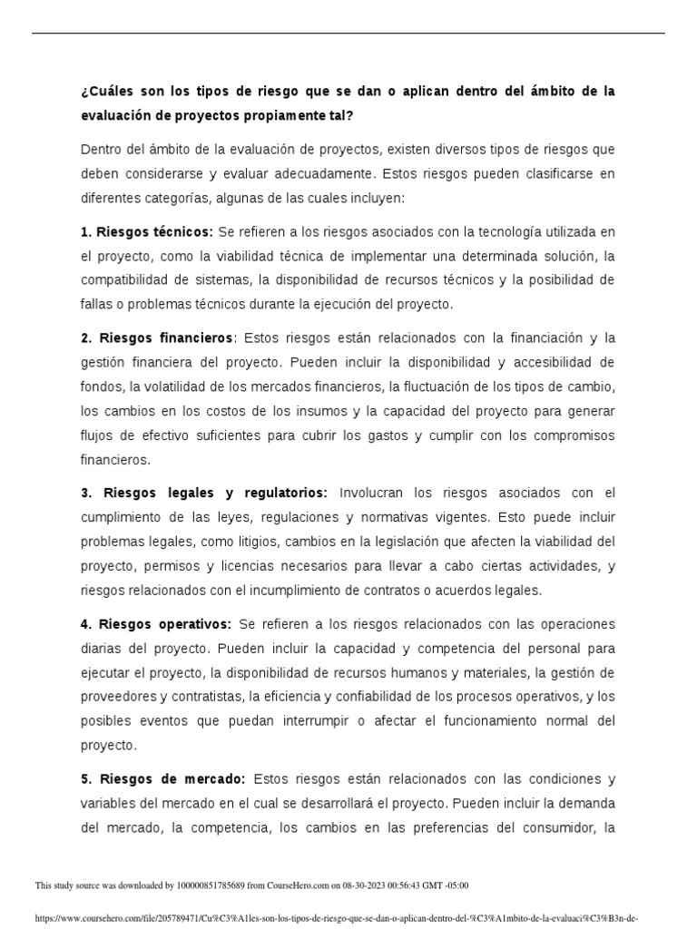 Cu Les Son Los Tipos de Riesgo Que Se Dan o Aplican Dentro Del Mbito de La Evaluaci N de ...
