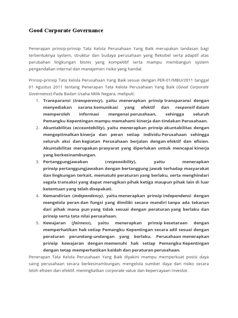 Good Corporate Governance | PDF | Bisnis