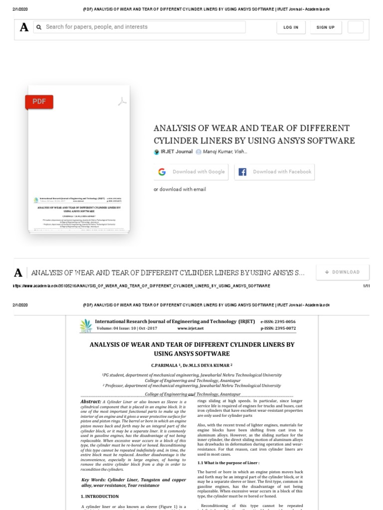 (PDF) Analysis of Wear and Tear of Different Cylinder Liners by Using ...