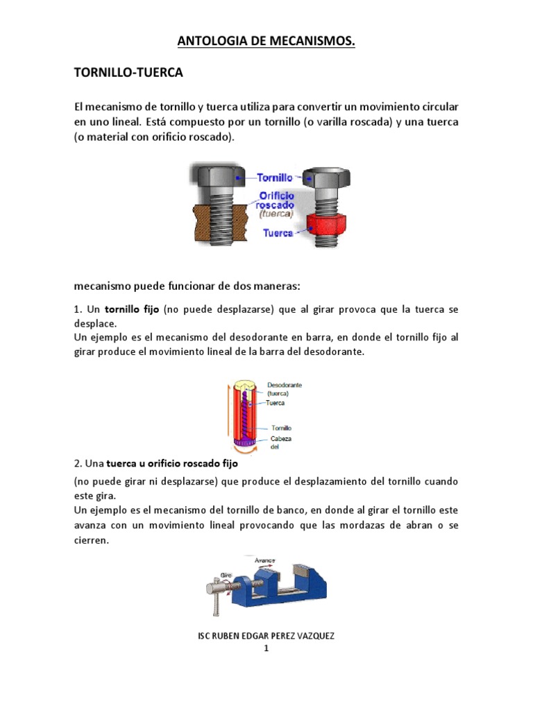 Mecanismos Tornillo-Tuerca | PDF | Hogar, jardinería y bricolaje