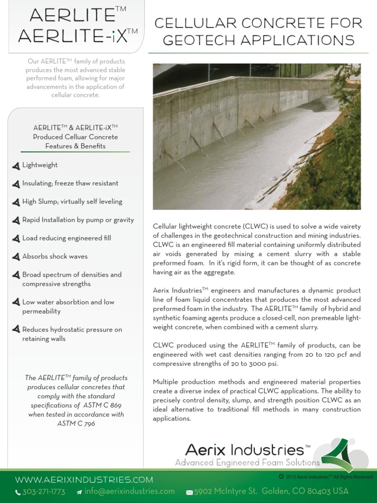 AERLITE&AERLITE-iX Cellular Concrete For Geotech Applications | PDF ...