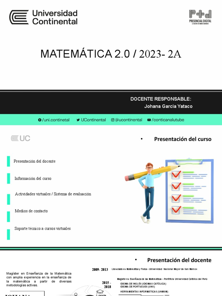 Semana 1-Presentación Del Curso - MATEMÁTICA 2.0 - PPT 2023-2A | PDF | Informática