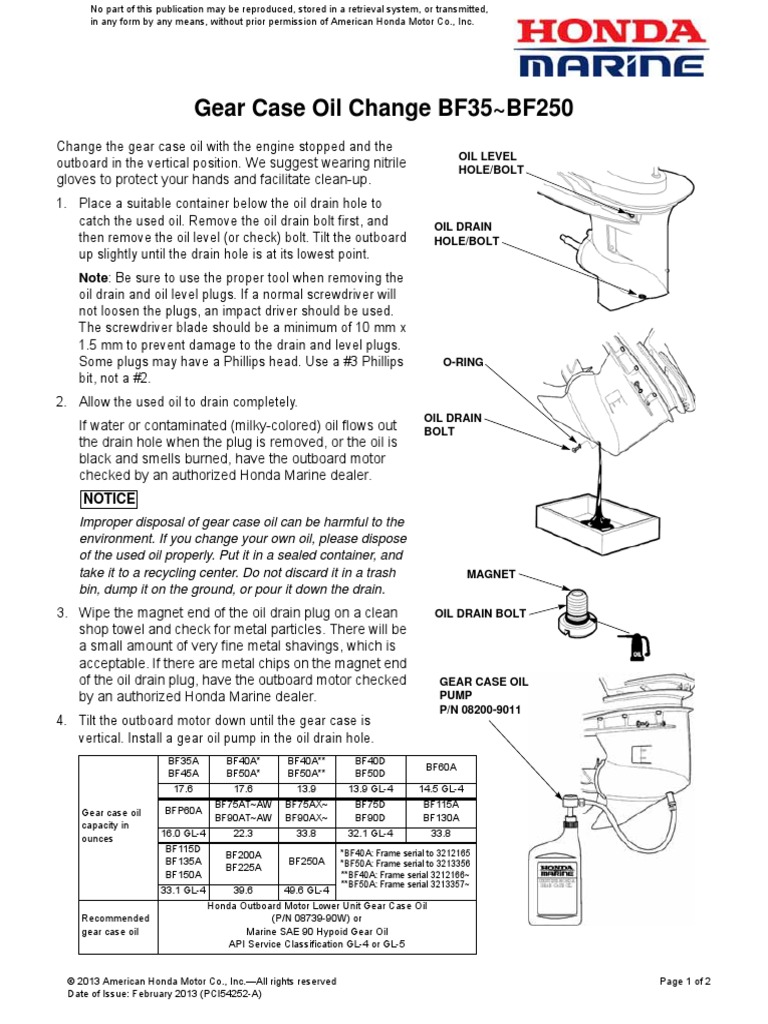 Gear Oil Change bf35 250 | PDF | Motor Oil | Tools