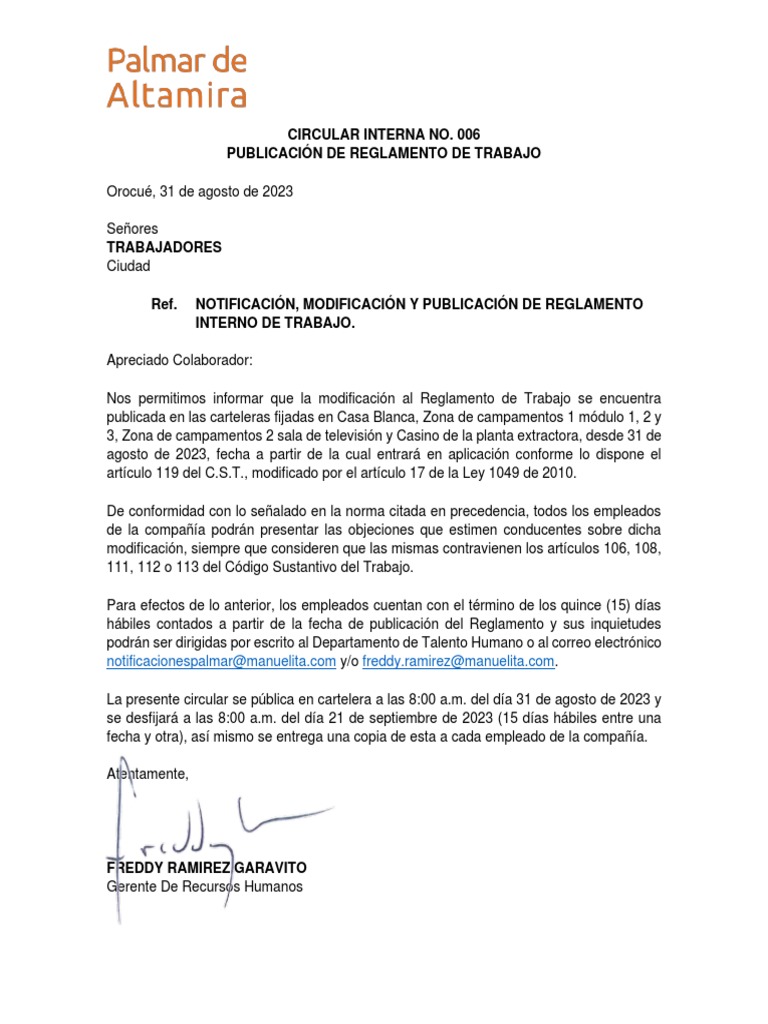 Circular No. 005 - Publicación RIT | PDF