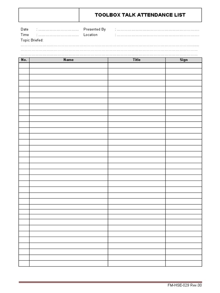 ToolBox Talk Attendant List | PDF