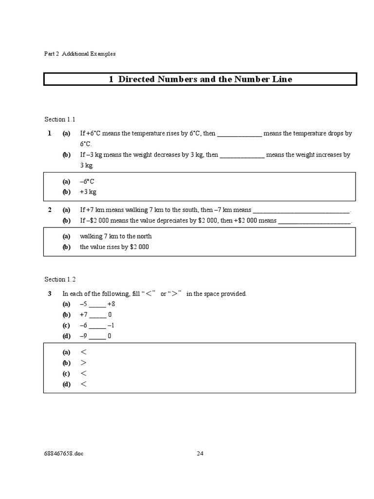 Directed Numbers and The Number Line | PDF | Teaching Methods ...