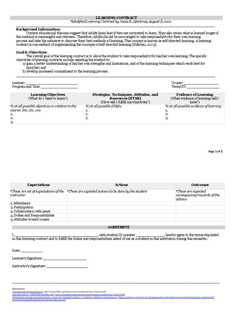 Learning Contract | PDF