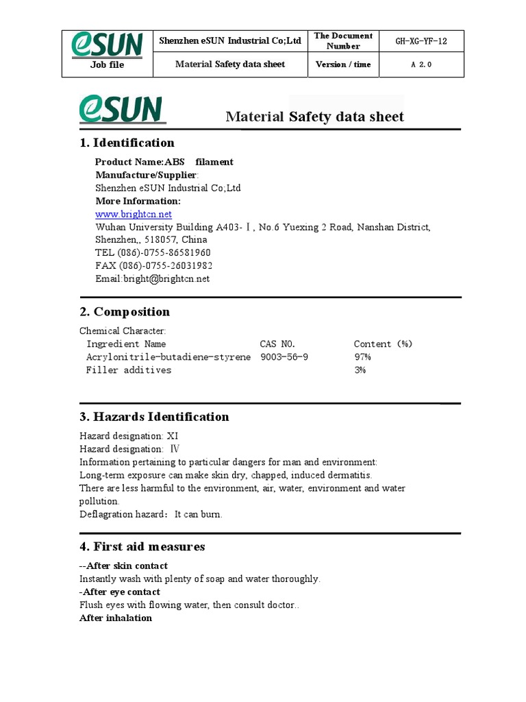 Abs MSDS | PDF | Dangerous Goods | Carbon Dioxide