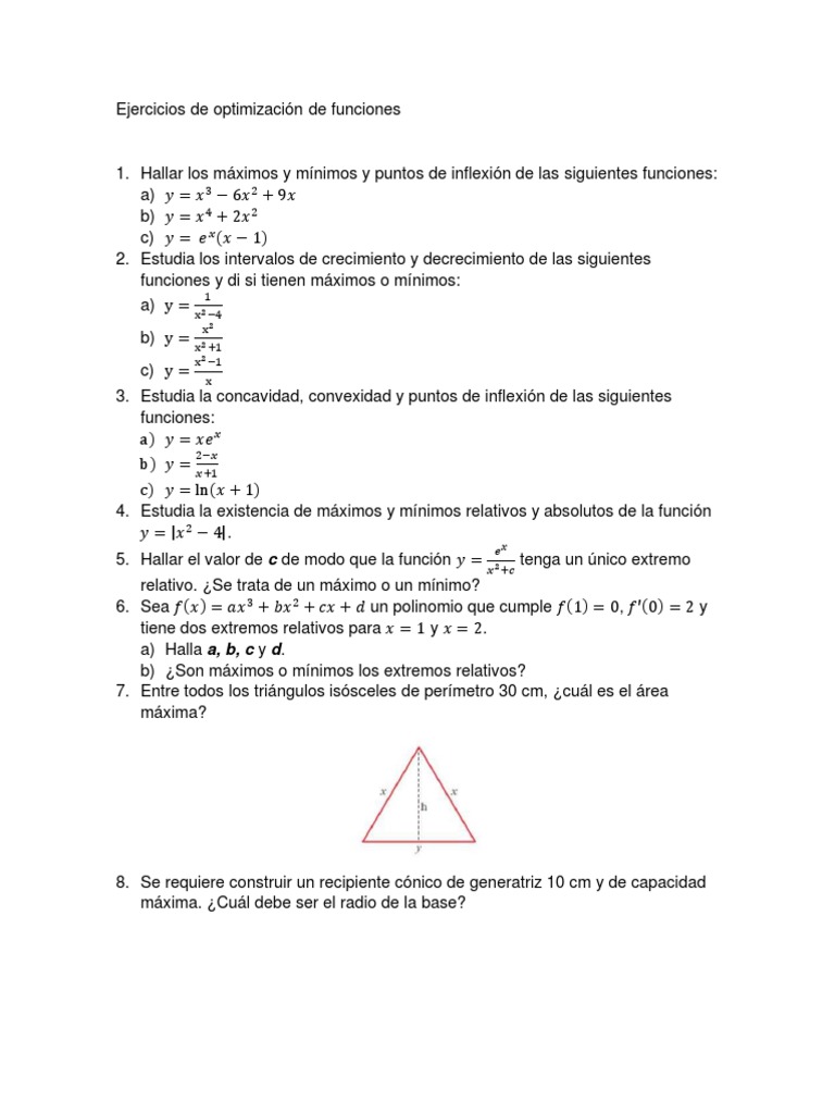 Ejercicios De Optimización De Funciones Pdf Triángulo Rectángulo