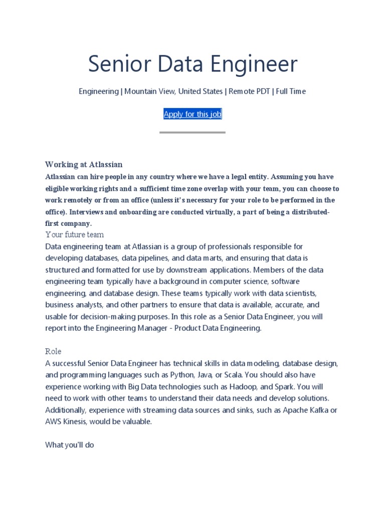 Atlassian Senior DE JD | PDF