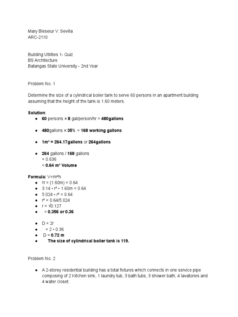 Building Utilities 1 - Quiz BS Architecture Batangas State University ...