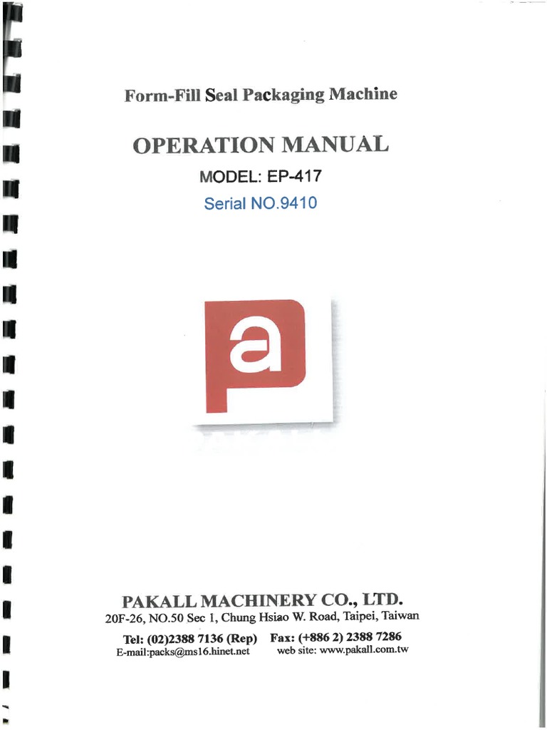 EP-417 Packaging Machine Manual | PDF | Lubricant | Machines