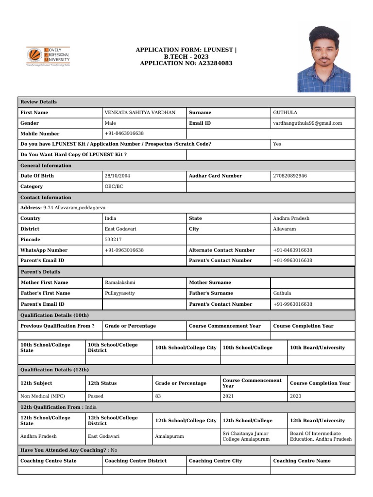 LPUNEST Application PDF A23284083 | PDF